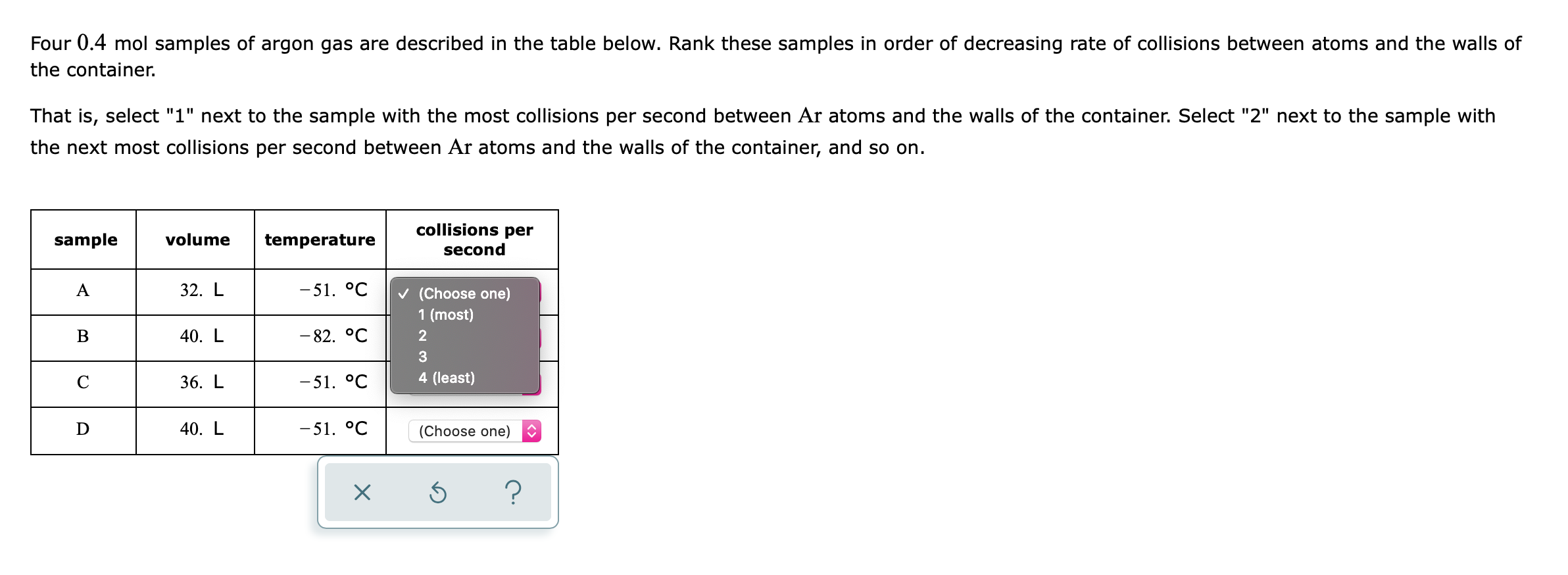 Solved Four 0.4 mol samples of argon gas are described in | Chegg.com