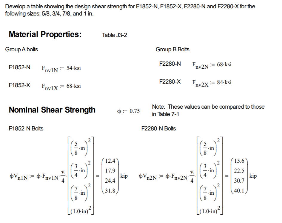 Above it is shown that F1852-N has a Fnv = 54 ksi and | Chegg.com