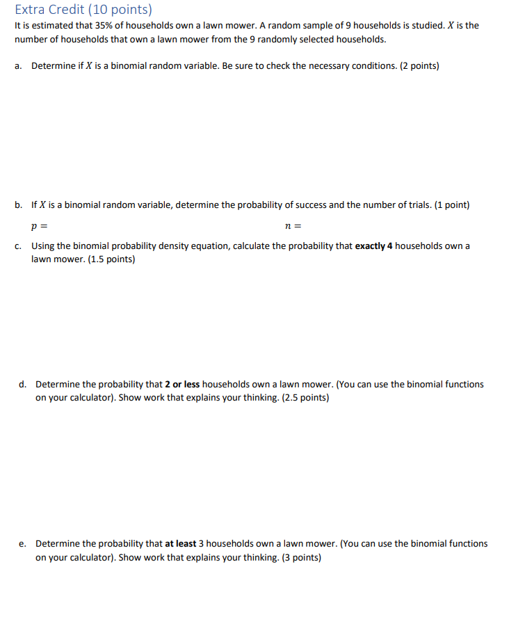 Solved Extra Credit (10 points) It is estimated that 35% of | Chegg.com