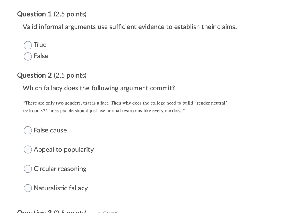 Solved Question 1 (2.5 points) Valid informal arguments use | Chegg.com