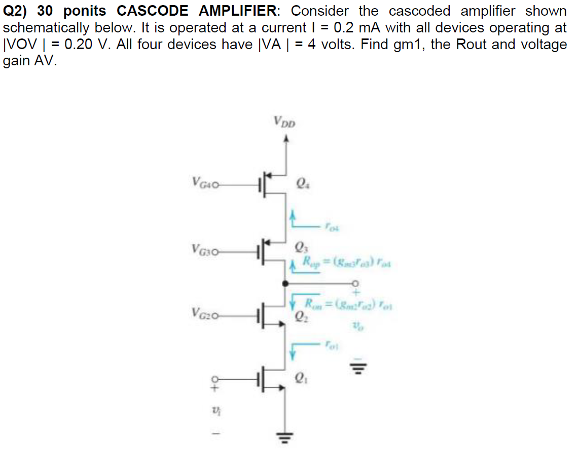 Solved Q2) 30 ponits CASCODE AMPLIFIER: Consider the | Chegg.com