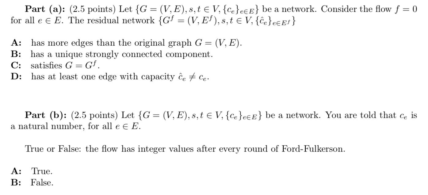 Solved Part (g):(2.5 points) Let G=(V,E) be a connected, | Chegg.com