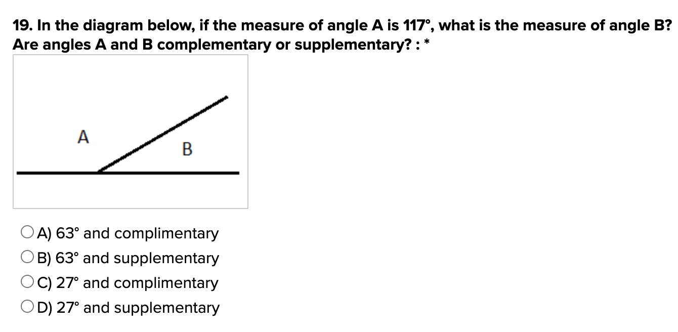 Solved 19. In the diagram below, if the measure of angle A | Chegg.com