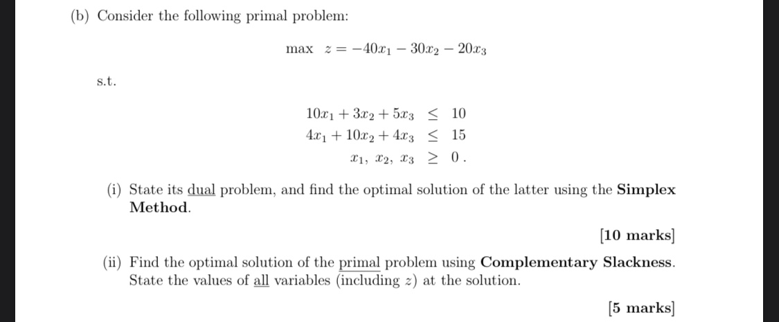 Solved 1b(ii) Find the optimal solution of the primal | Chegg.com
