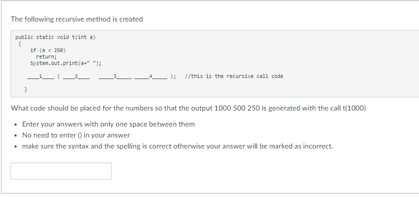 Solved The following recursive method is created public | Chegg.com