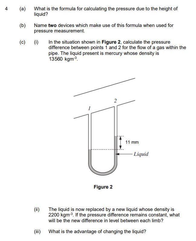 Solved (a) What is the formula for calculating the pressure | Chegg.com