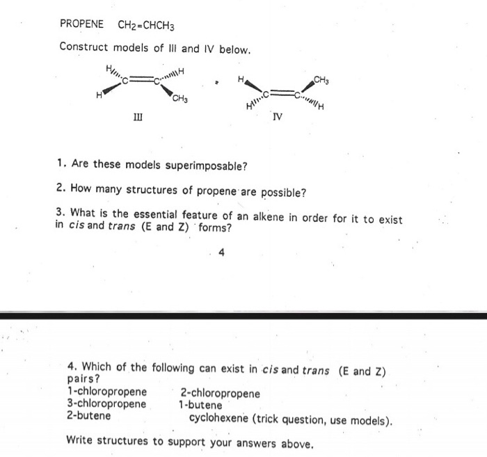 Solved PROPENE CH2-CHCH3 Construct models of IlI and IV | Chegg.com