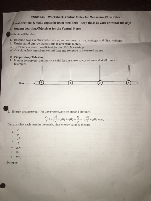 Solved ENGR 3443: Worksheet: Venturi Meter for Measuring | Chegg.com