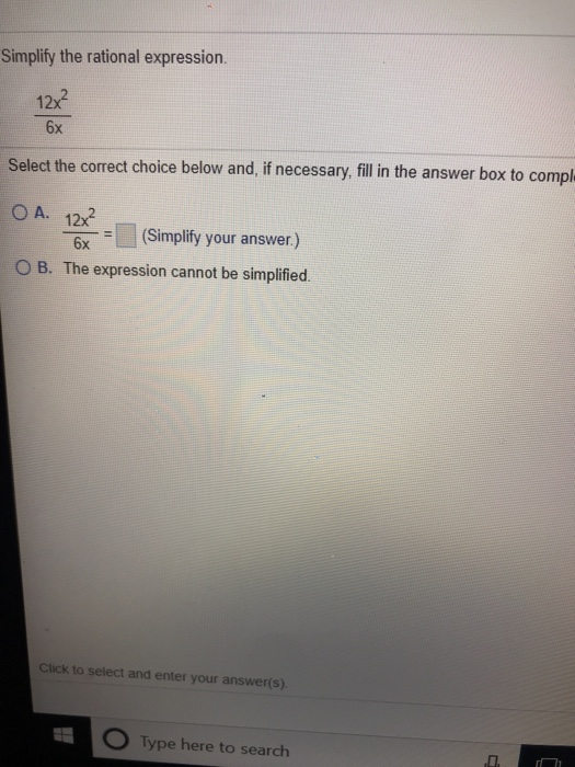 Solved Simplify the rational expression. 12x2 6x Select the | Chegg.com