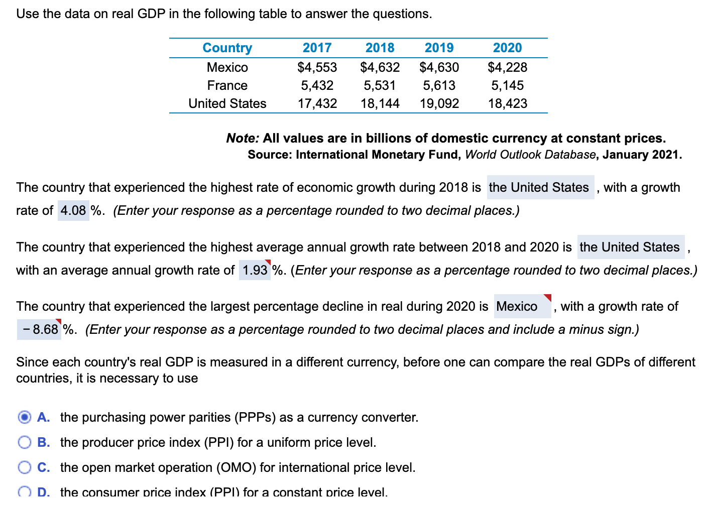Solved Use the data on real GDP in the following table to | Chegg.com