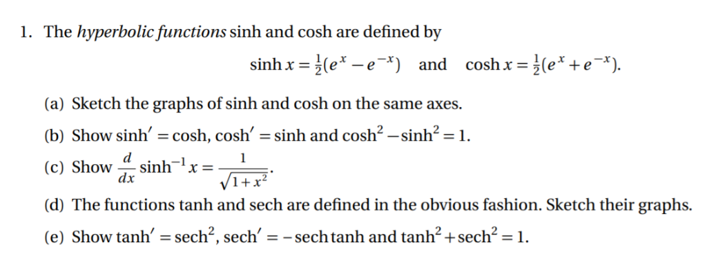 Solved The hyperbolic functions sinh and cosh are defined by | Chegg.com
