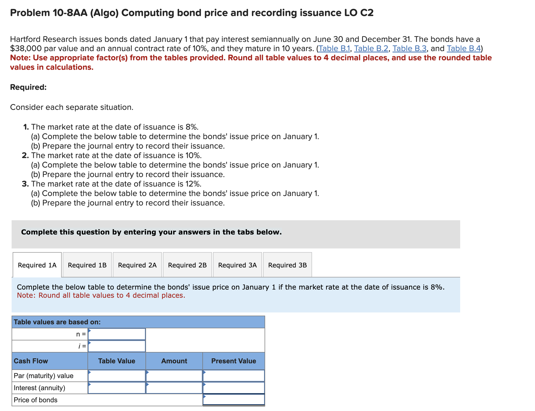 Solved Problem 10-8AA (Algo) Computing bond price and | Chegg.com
