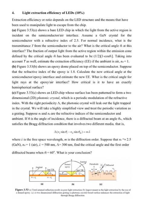 4" Light extraction efficiency of LEDs (10%) | Chegg.com