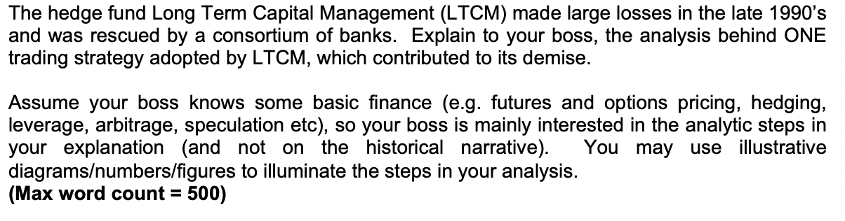 Solved The hedge fund Long Term Capital Management (LTCM) | Chegg.com