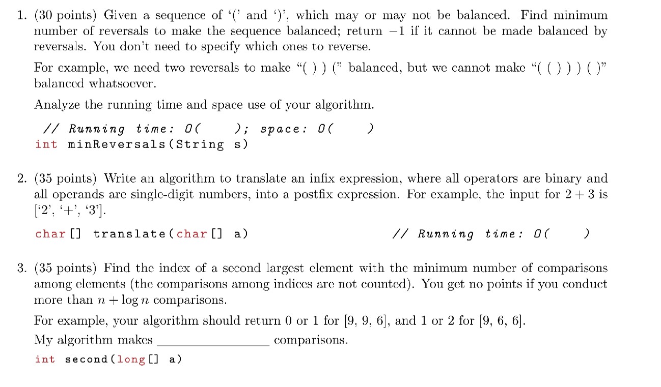 Solved (30 ﻿points) ﻿Given a sequence of '(' ﻿and ')', | Chegg.com