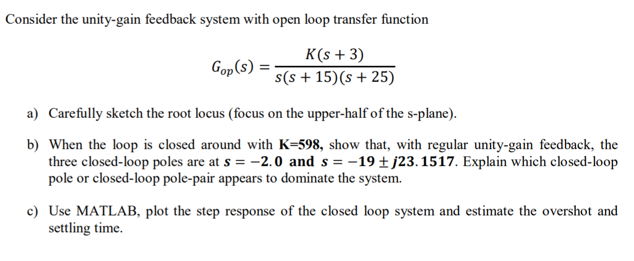 Solved Consider the unity-gain feedback system with open | Chegg.com