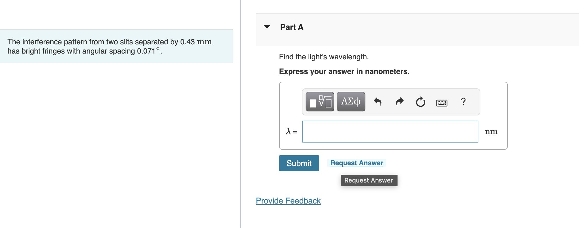 Solved The interference pattern from two slits separated by | Chegg.com