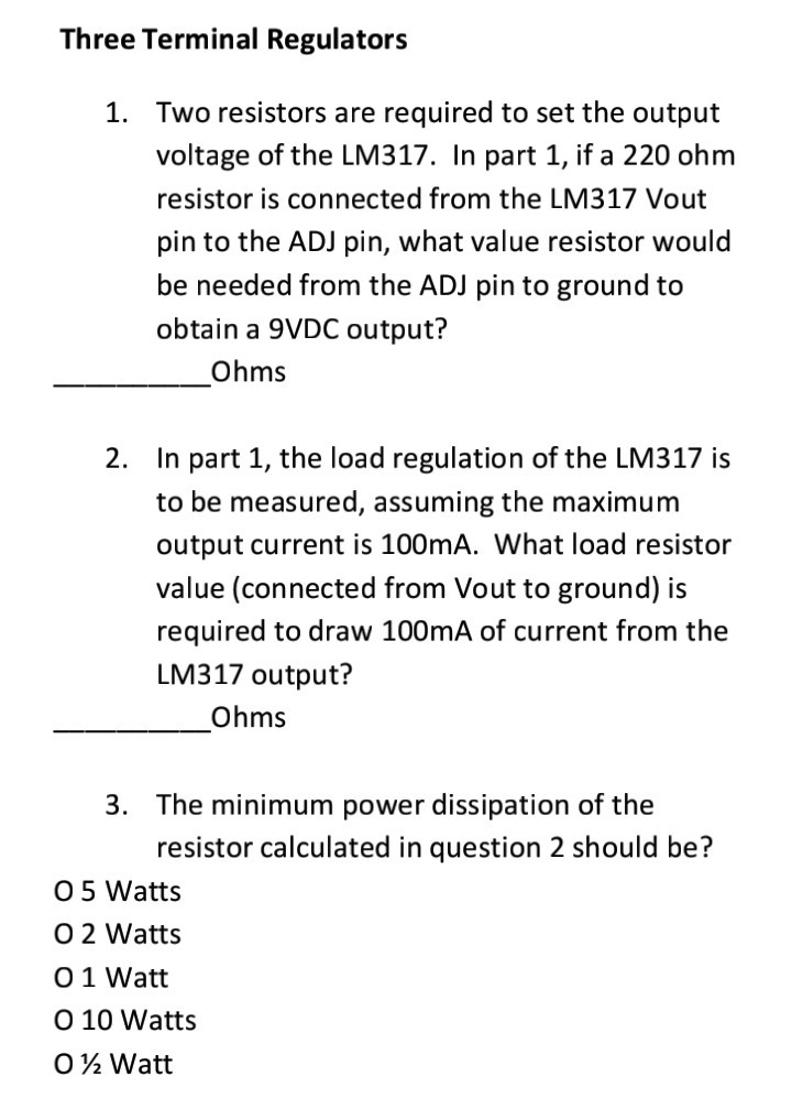 Solved Part 1: Using the LM317 design a fixed 9VDC voltage | Chegg.com