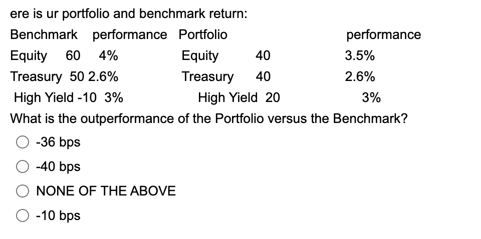 Solved ere is ur portfolio and benchmark return: What is the | Chegg.com