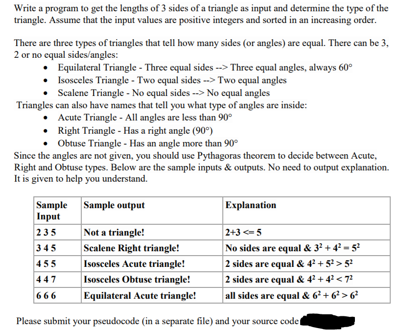 Solved Write A Program To Get The Lengths Of 3 Sides Of A
