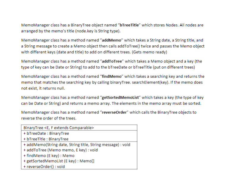 MemoManager Class MemoManager class has a BinaryTree | Chegg.com MemoManager Class MemoManager class has a BinaryTree | Chegg.com