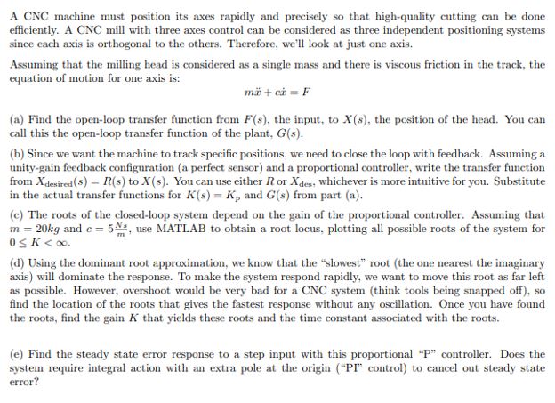 Solved A CNC machine must position its axes rapidly and | Chegg.com