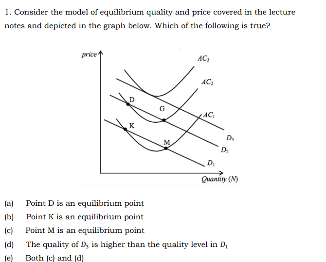 Solved 1. Consider the model of equilibrium quality and | Chegg.com