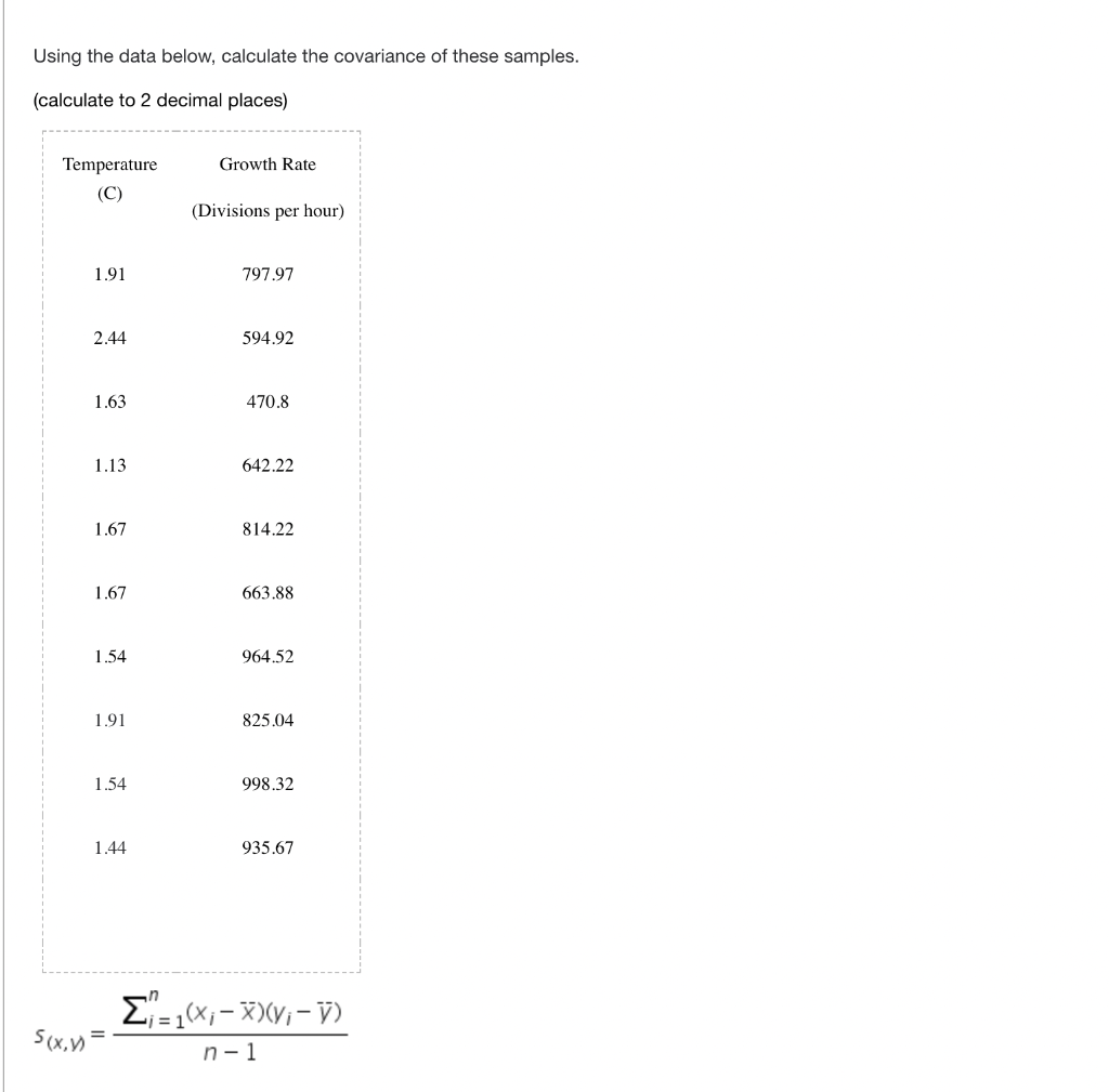Solved Using the data below, calculate the covariance of | Chegg.com