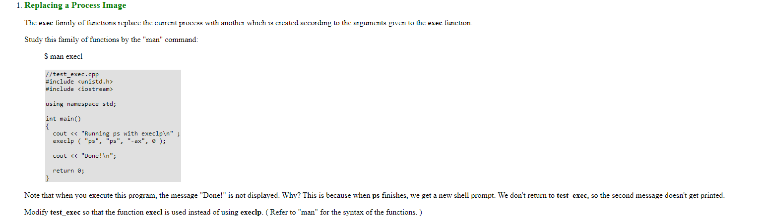 Solved 1. Replacing a Process Image The exec family of | Chegg.com