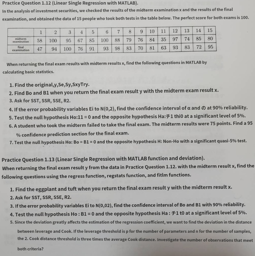 Solved Practice Question 1.12 (Linear Single Regression with | Chegg.com