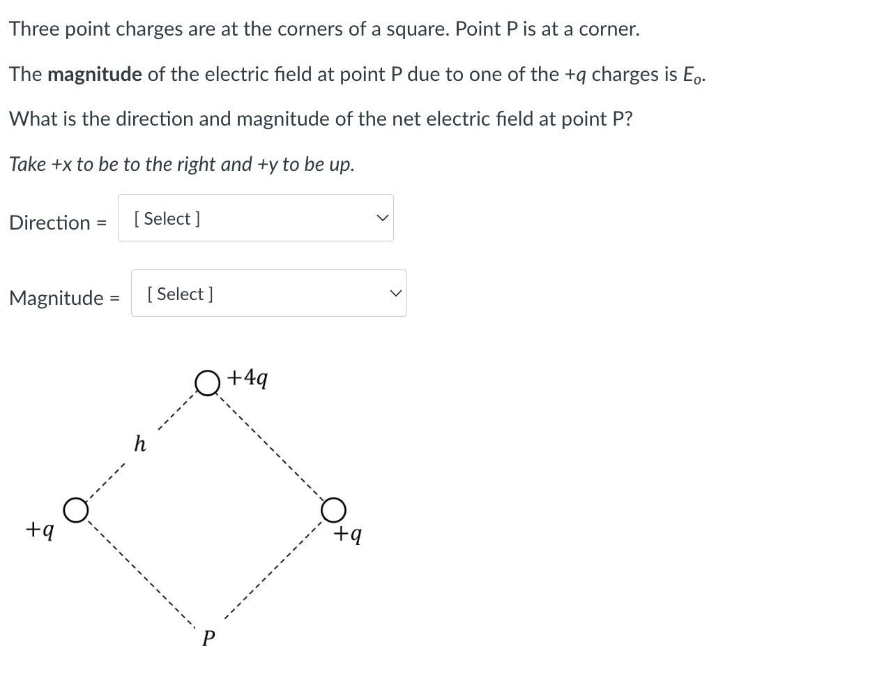 Solved What is the direction of the net electric field at | Chegg.com