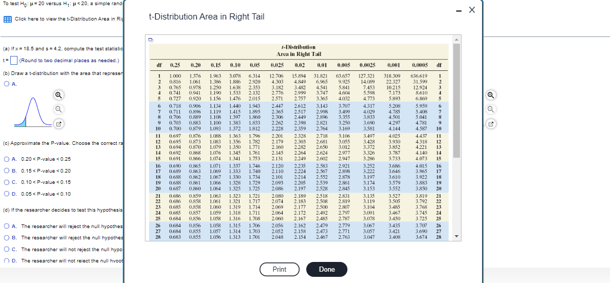 Solved If x=18.5 and s=4.2, compute the test statistic. = | Chegg.com