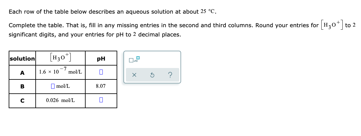 Solved Each row of the table below describes an aqueous | Chegg.com
