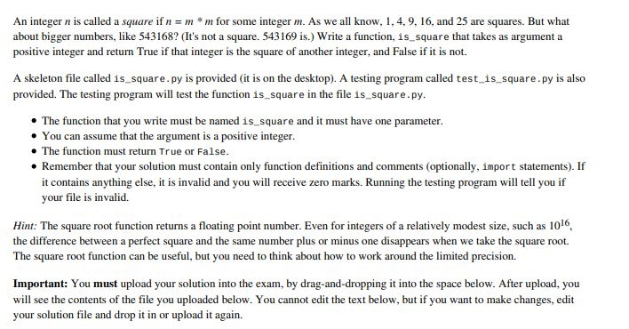 Solved An integer n is called a square if n = m*m for some | Chegg.com