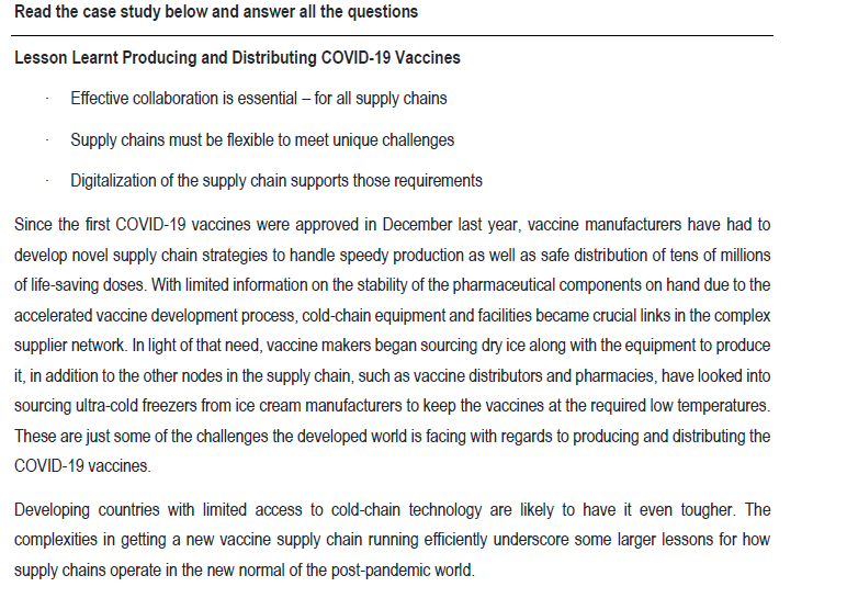 Solved Lesson Learnt Producing and Distributing COVID-19 | Chegg.com