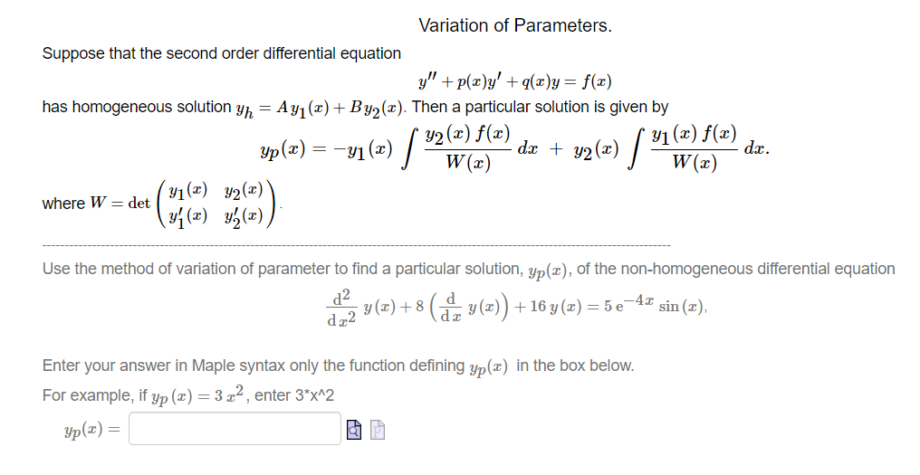 Solved Variation Of Parameters Suppose That The Second