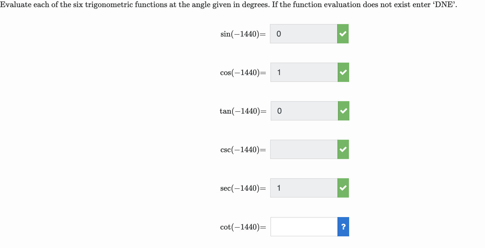 Solved Evaluate each of the six trigonometric functions at | Chegg.com