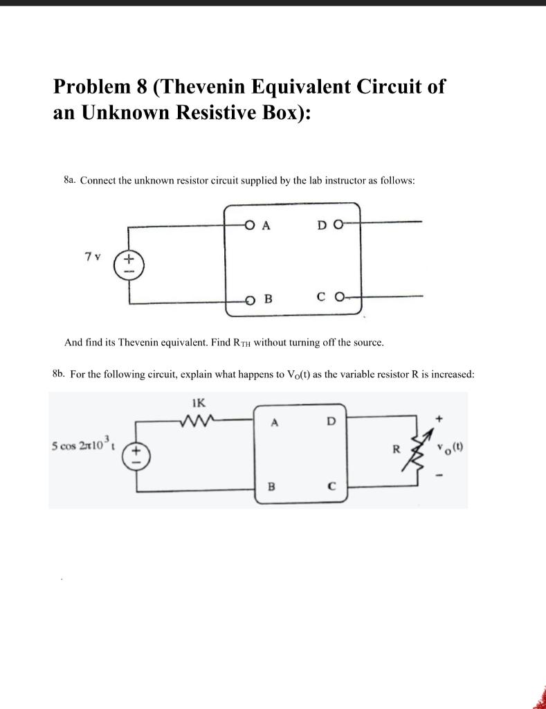 ECE 1101 L Experiments 5&6 : THEVENIN EQUIVALENT | Chegg.com