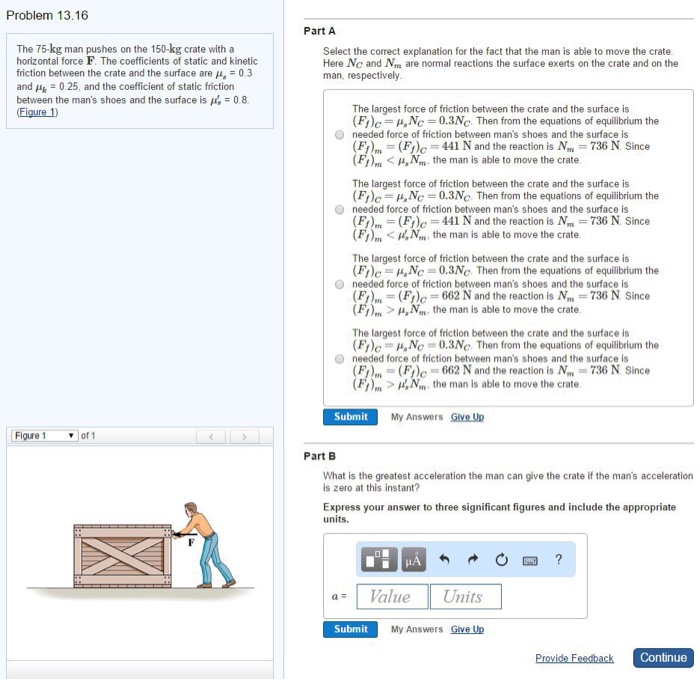 Solved The 75-kg man pushes on the 150-kg crate with a | Chegg.com