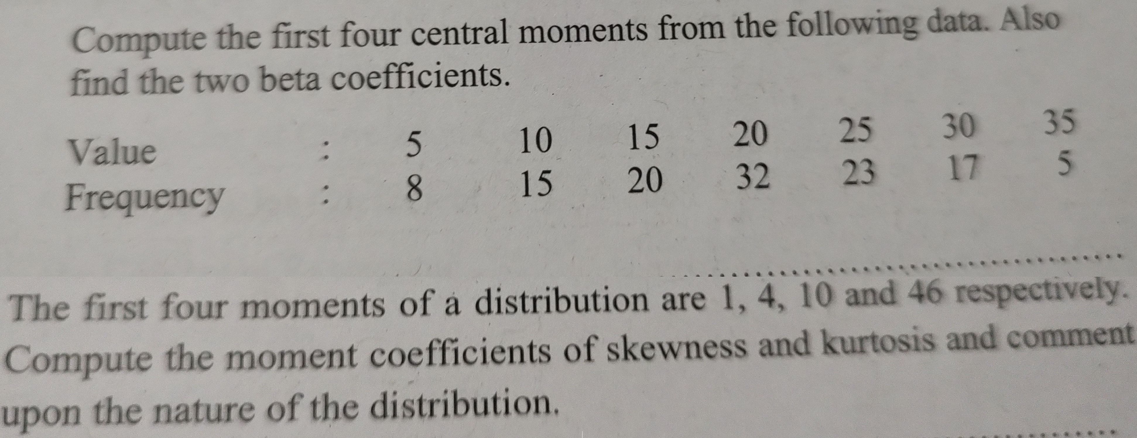 Solved Compute the first four central moments from the | Chegg.com