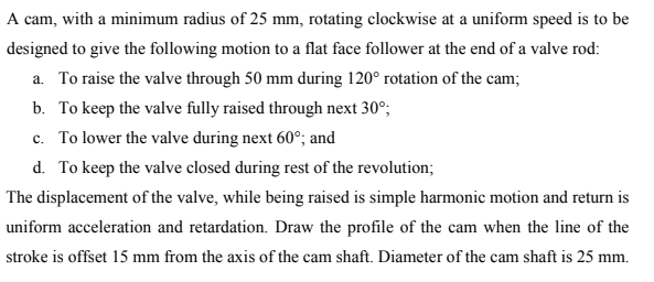 Solved A cam, with a minimum radius of 25 mm, rotating | Chegg.com
