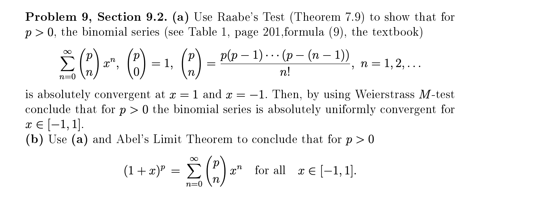 Problem 9, Section 9.2. (a) Use Raabe's Test (Theorem | Chegg.com