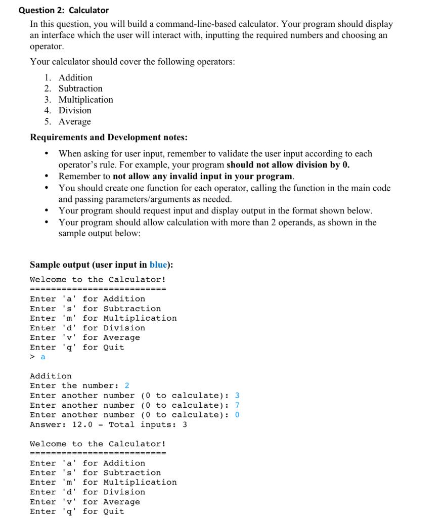 Solved Question 2: Calculator In this question, you will | Chegg.com