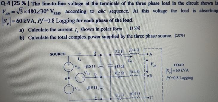 Solved RMS Q-4 [25 % ] The line-to-line voltage at the | Chegg.com