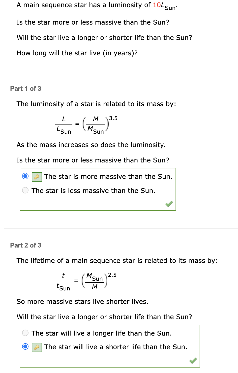 Solved A main sequence star has a luminosity of 10Ls -Sun: | Chegg.com
