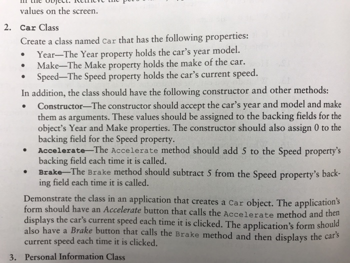 Solved values on the screen. 2. Car Class Create a class | Chegg.com