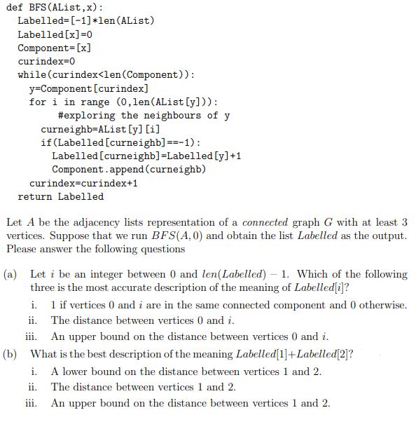 Solved Def Bfsalist X Labelled 1 Len Alist La 