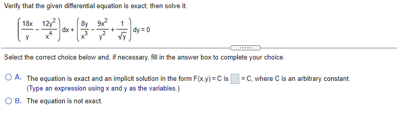 Solved Verify that the given differential equation is exact; | Chegg.com