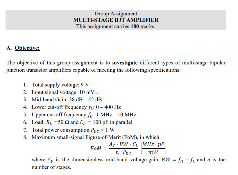 Solved Group Assignment MULTI-STAGE BJT AMPLIFIER This | Chegg.com