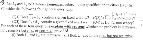 1.. Let L1 and L2 be arbitrary languages, subject to | Chegg.com